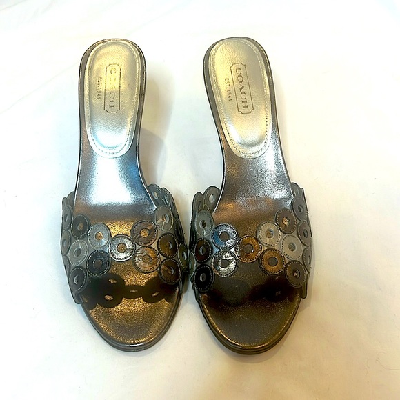 Coach | Shoes | Coach Metallic Made In Italy Slip On Heeled Sandals ...